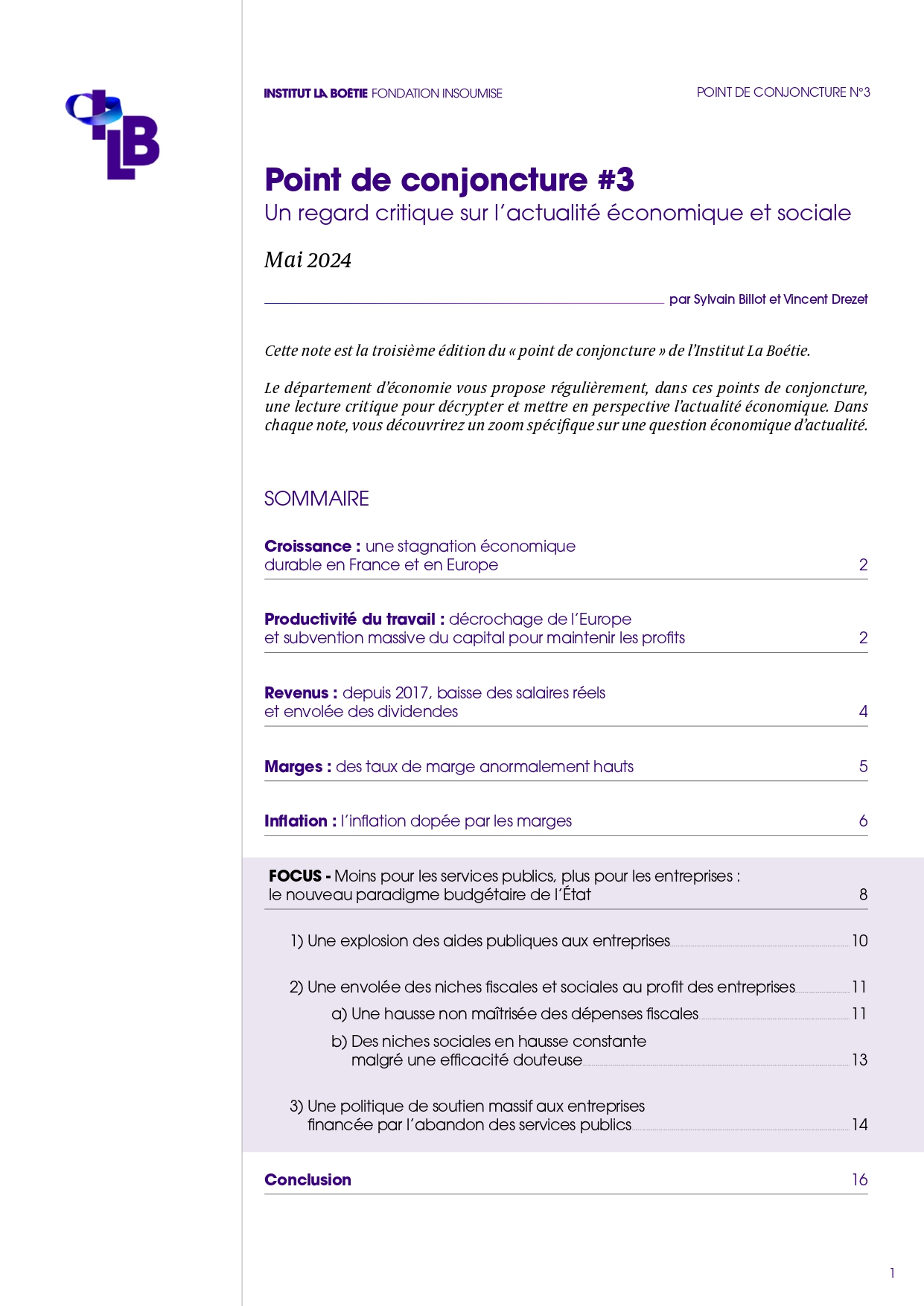 Point de conjoncture #3 - Mai 2024 - Institut la Boétie